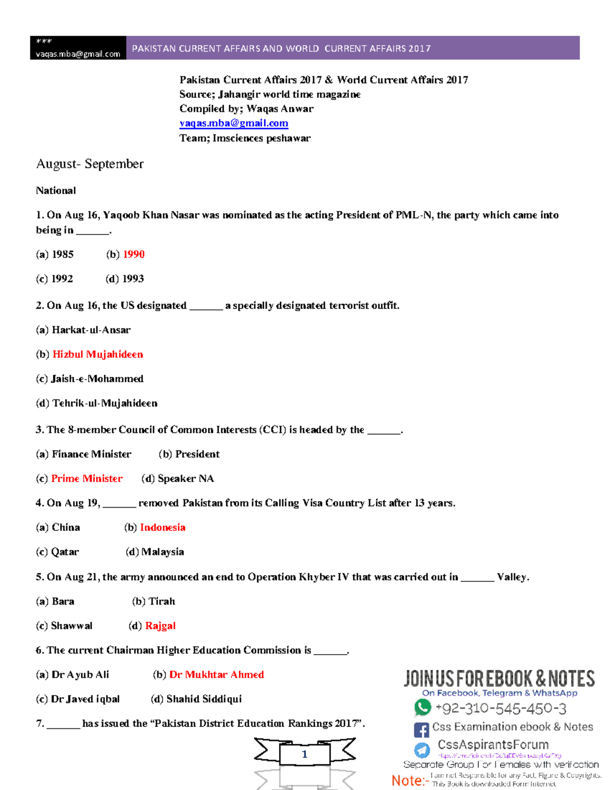 Current affairs Jahangir world time mcqs - vaqas@gmail PAKISTAN CURRENT ...