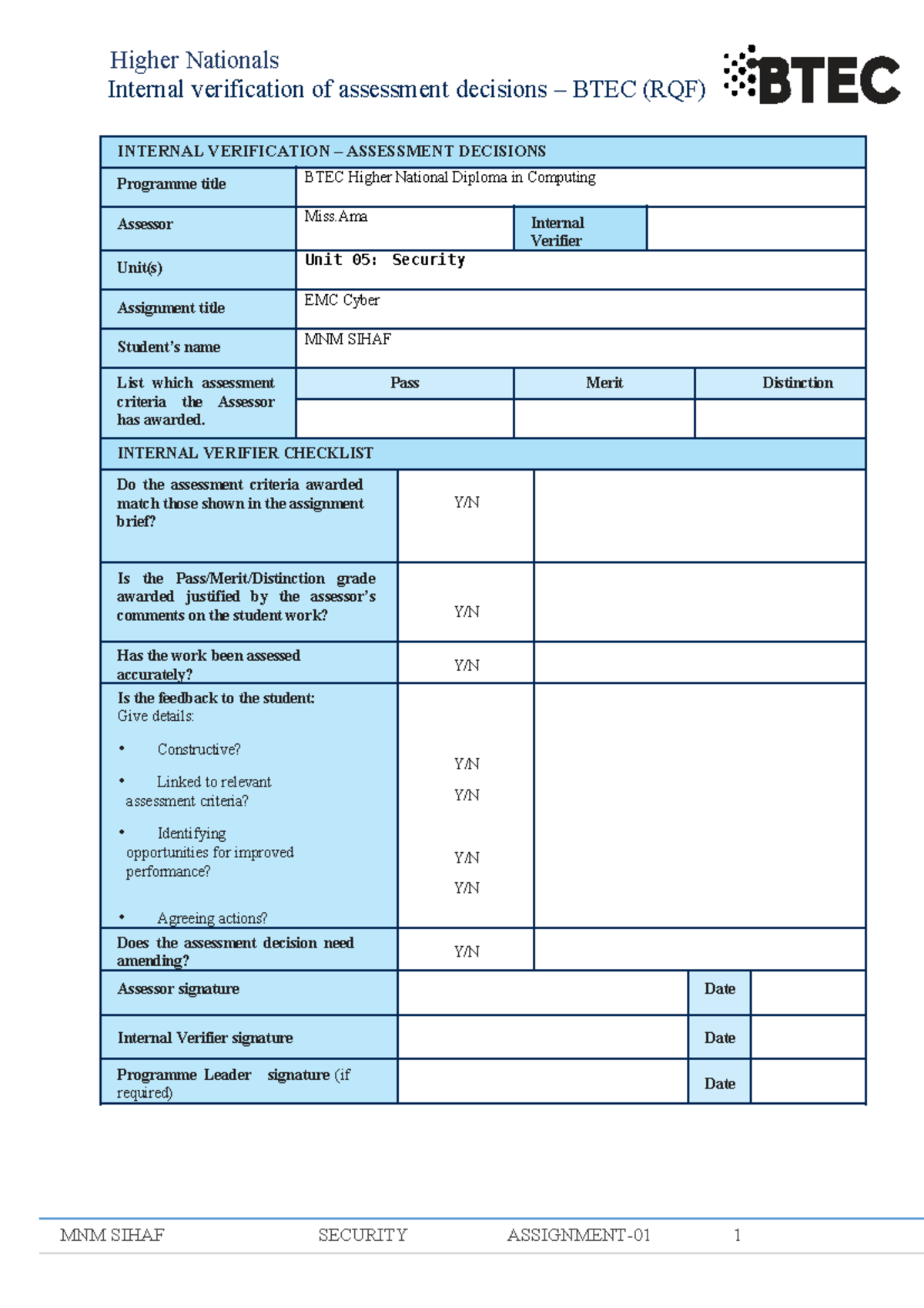 E125592-1660683287447-158513-Unit 5 Security Reworded 2021 - Higher Nationals Internal ...