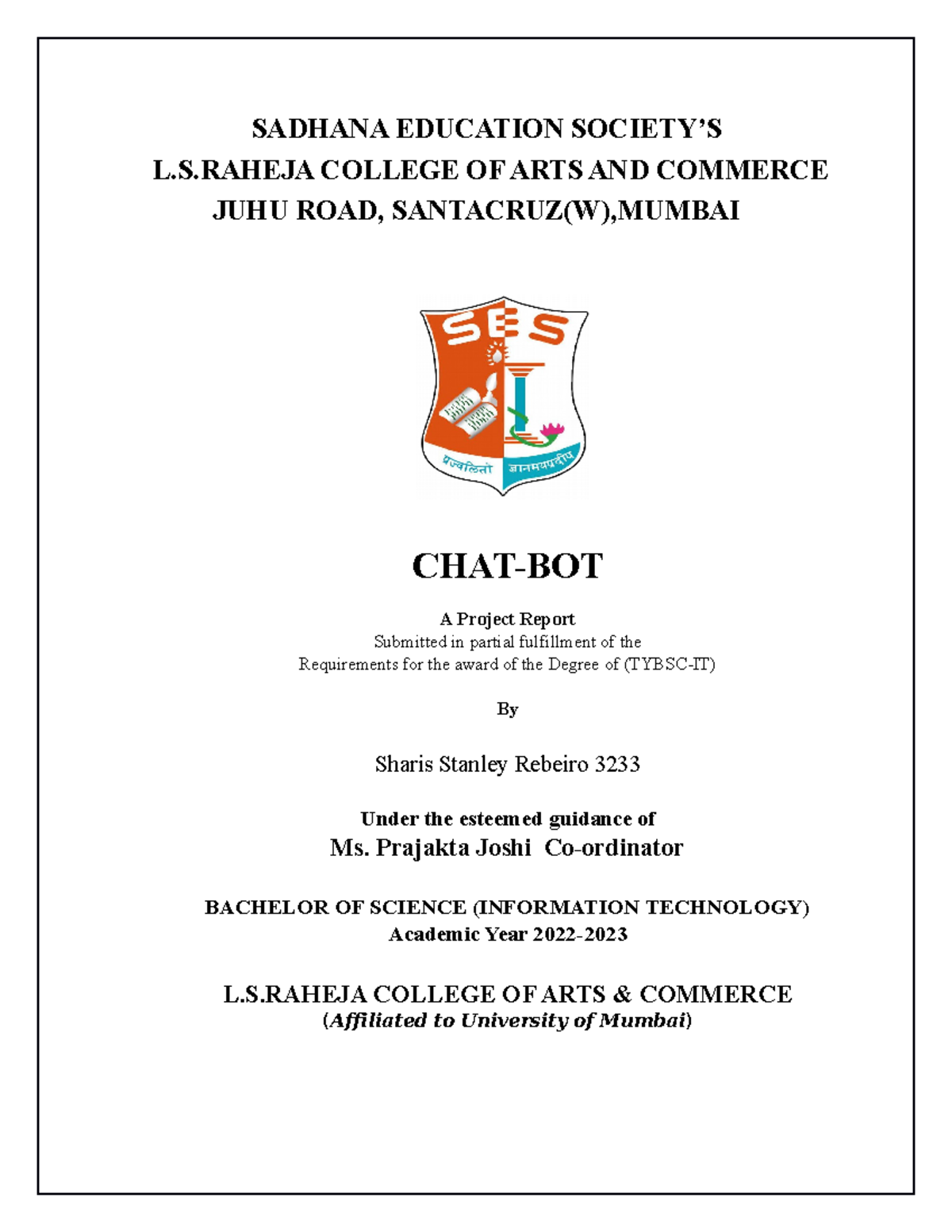 3233 report - notes - SADHANA EDUCATION SOCIETY’S L COLLEGE OF ARTS AND ...