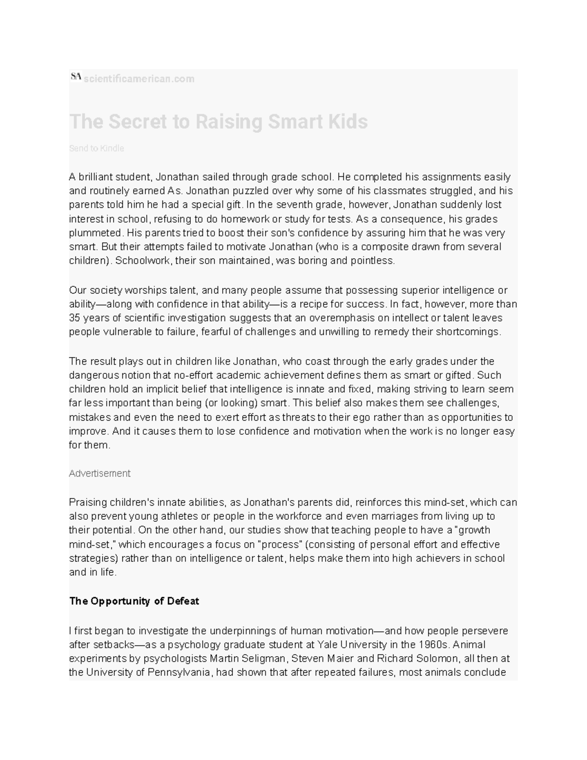 Secret to Raising Smart Kids - He completed his assignments easily and ...