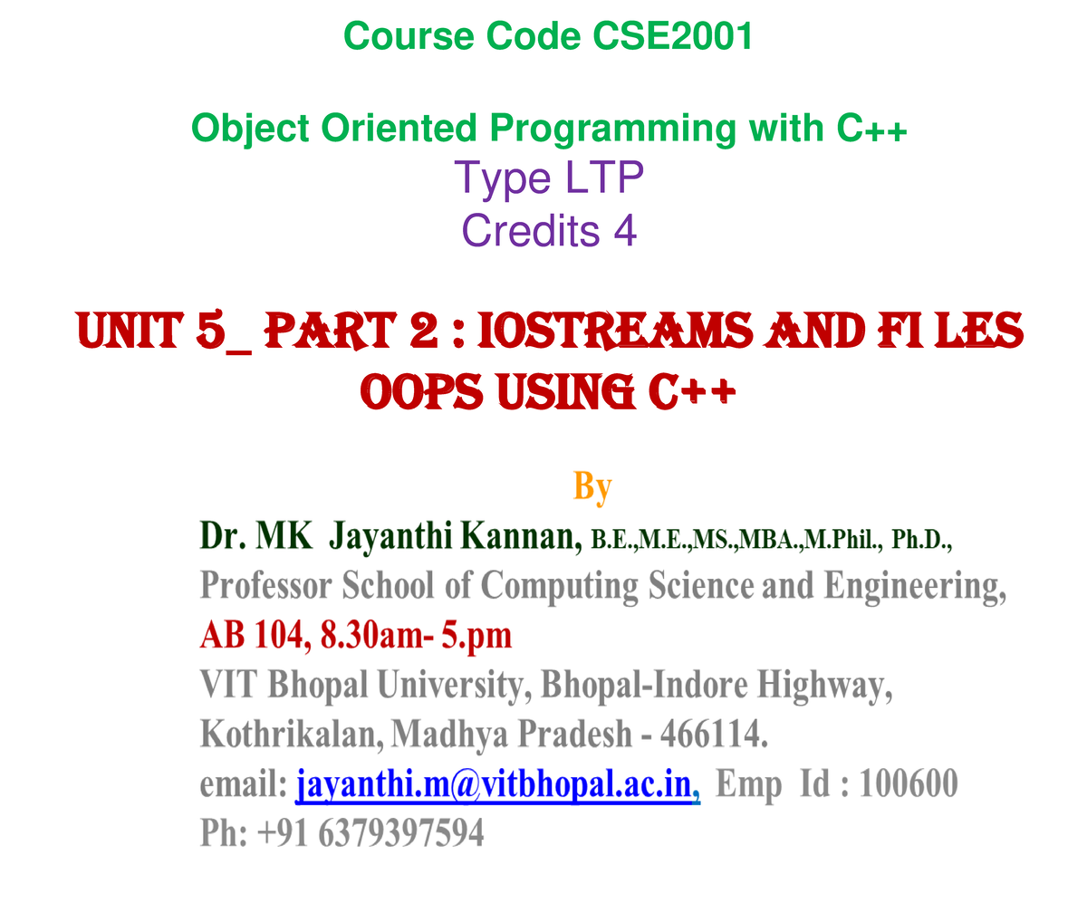 Unit 5 Part2 Oops In Cpp Course Code Cse Object 7055