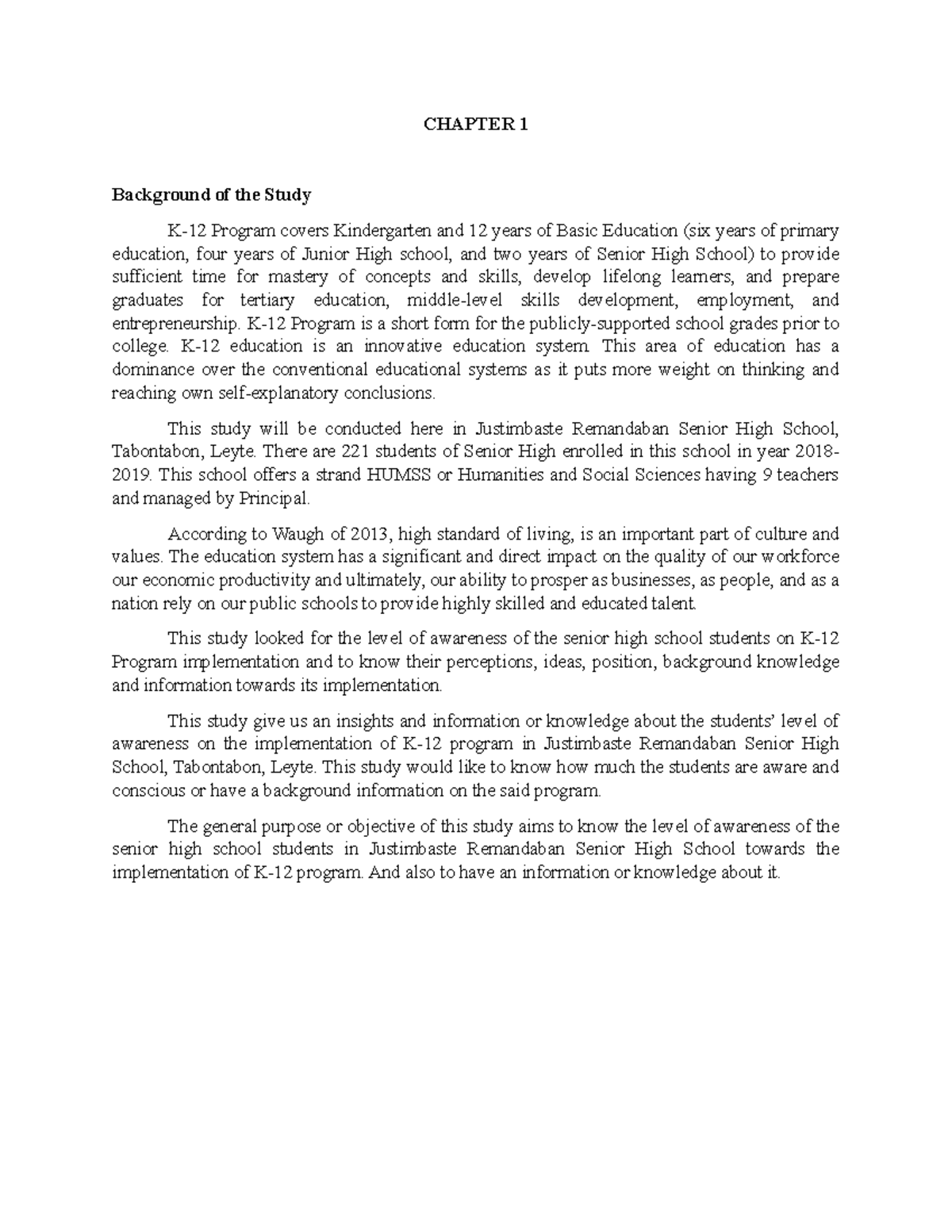 Chapter 01 - 3 I's 051909 - CHAPTER 1 Background of the Study K-12 ...