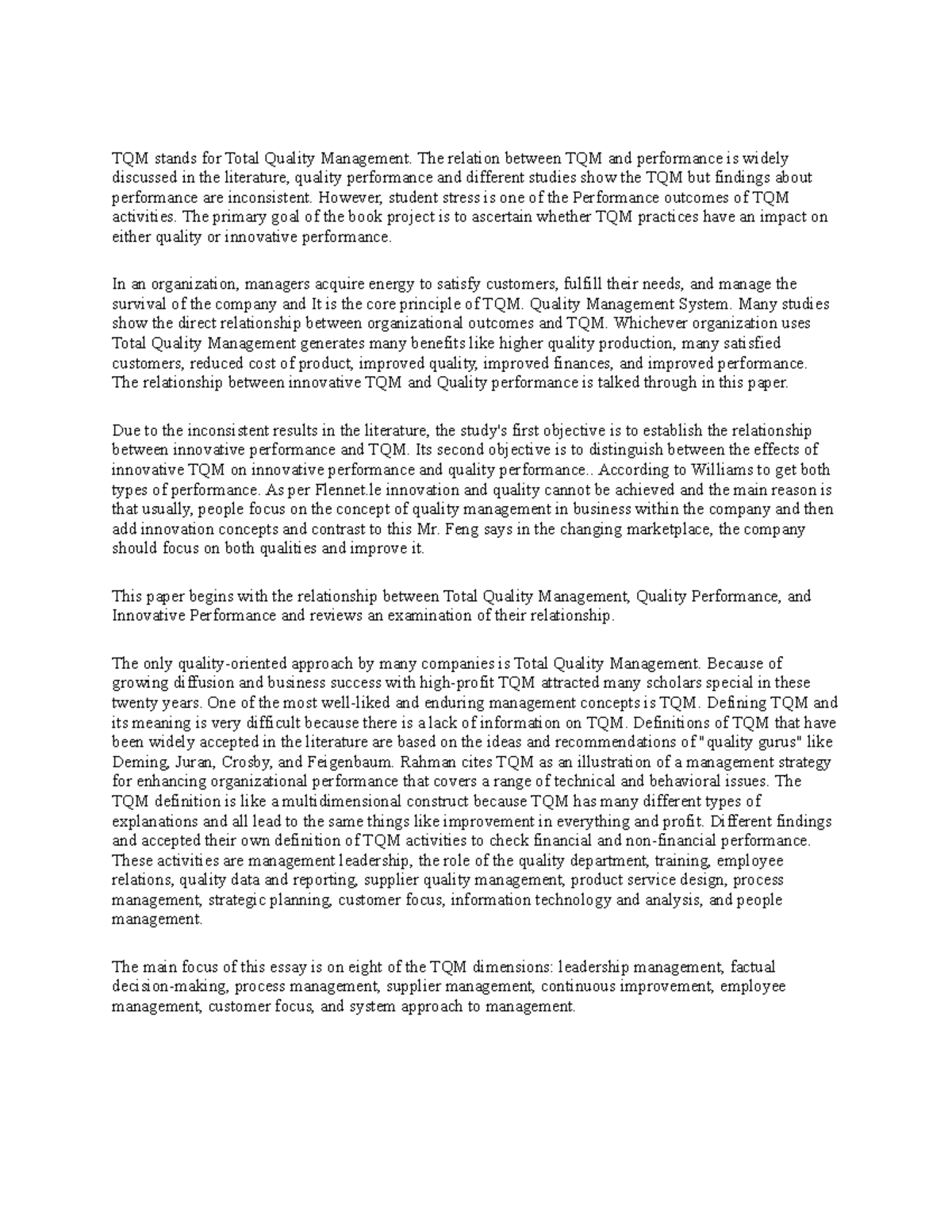 TQM stands for Total Quality Management - The relation between TQM and ...