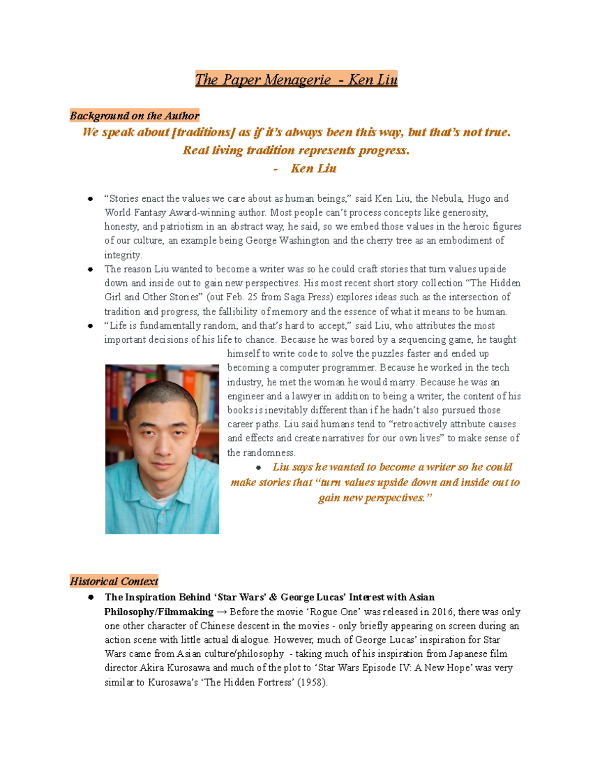 'The Paper Menagerie' - Notes on the short story - The Paper Menagerie ...