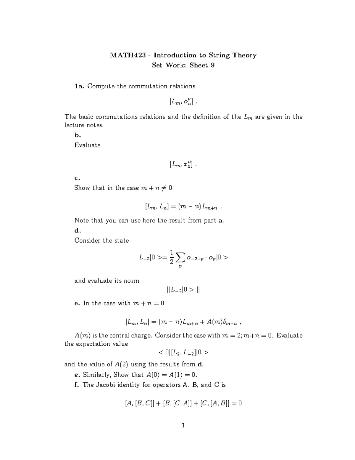 MATH423 2015-2016 Homework 9 - MATH423 - Introduction to String Theory ...
