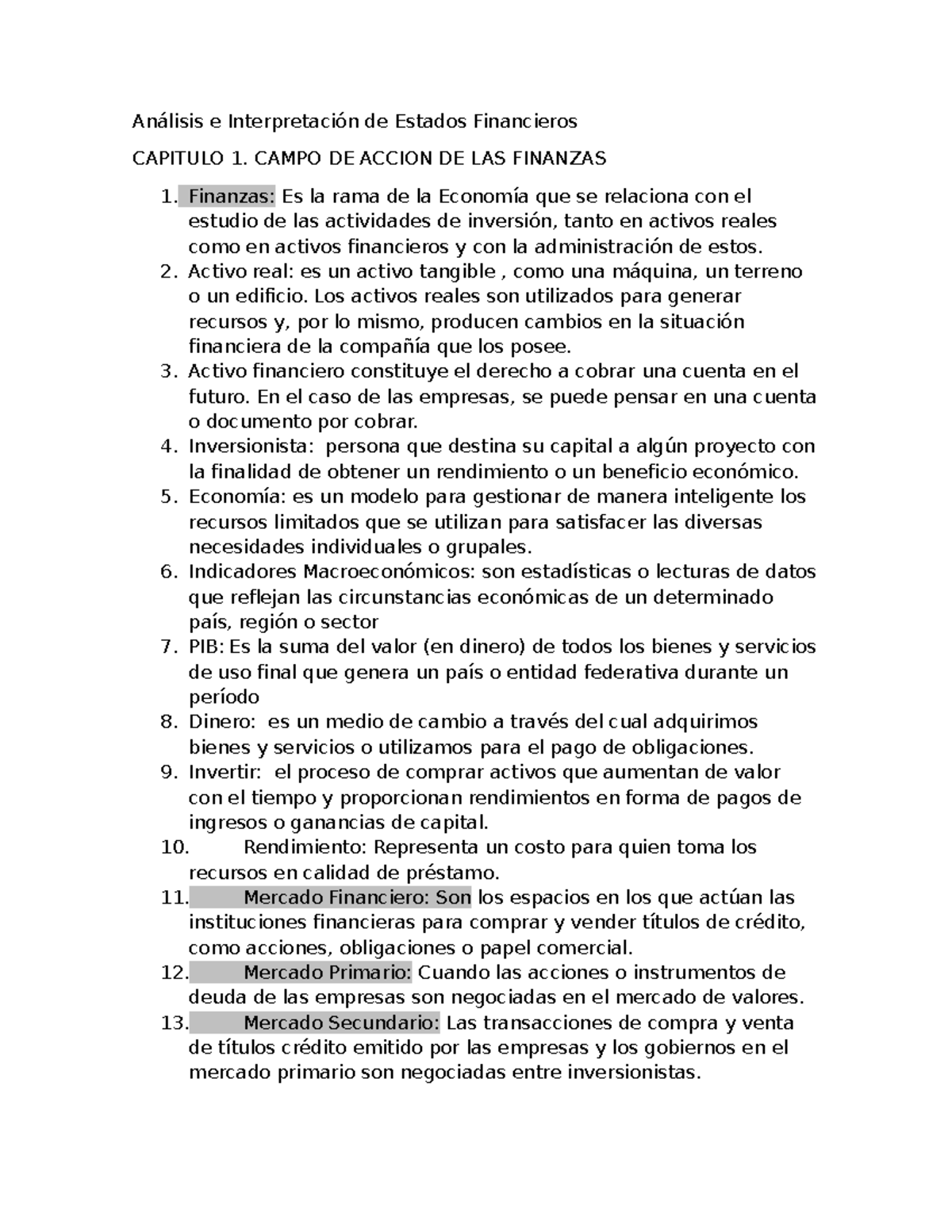 Conceptos analisis - resumen del curso para repaso de la primera mitad ...