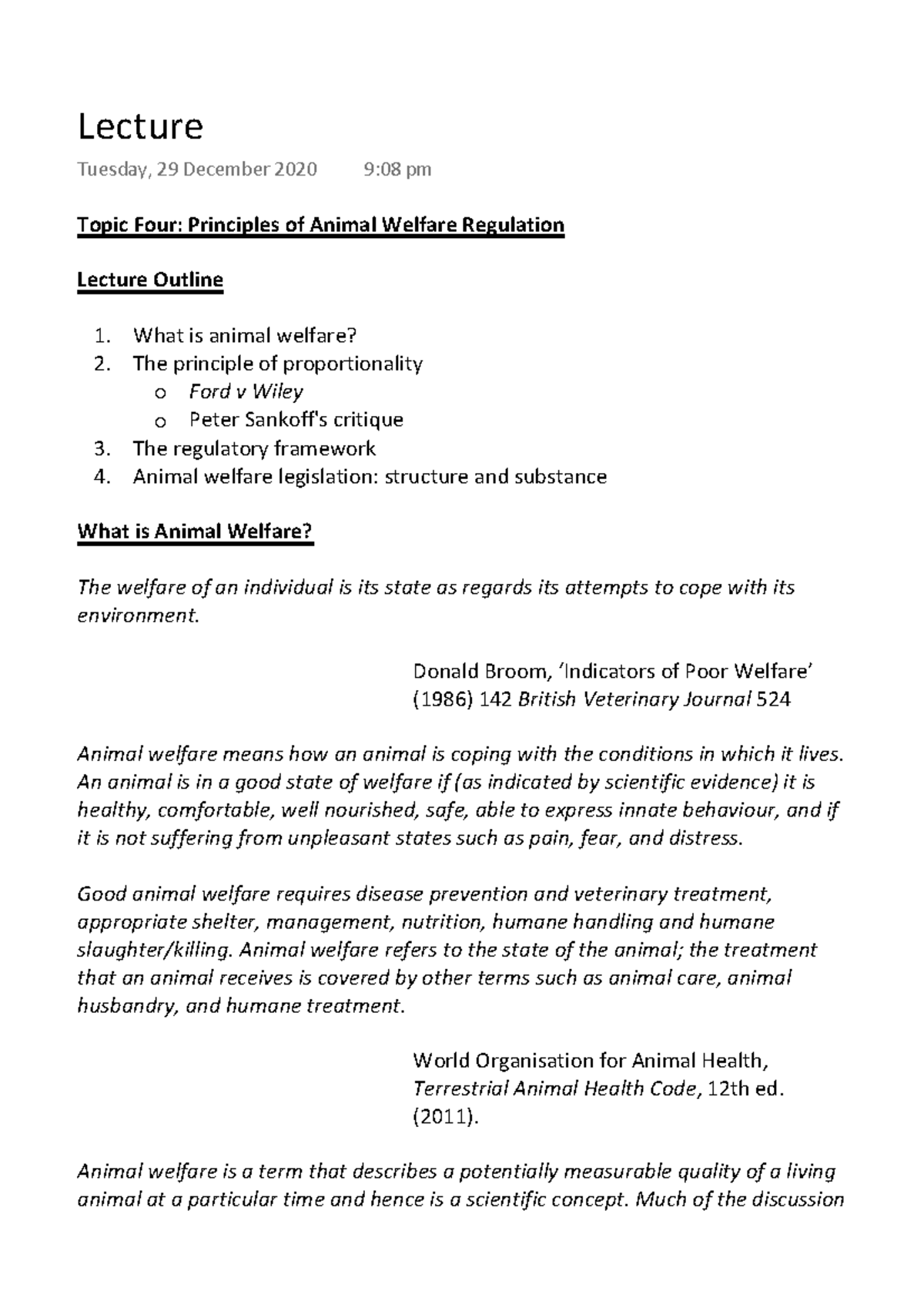 Lecture Four Topic Four Principles Of Animal Welfare Regulation