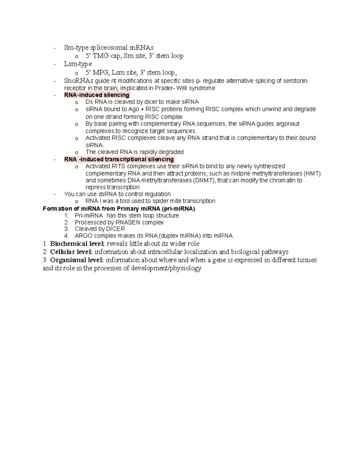 Midterm 1 cheat sheet - lecture notes - Sm-type spliceosomal snRNAs o 5 ...