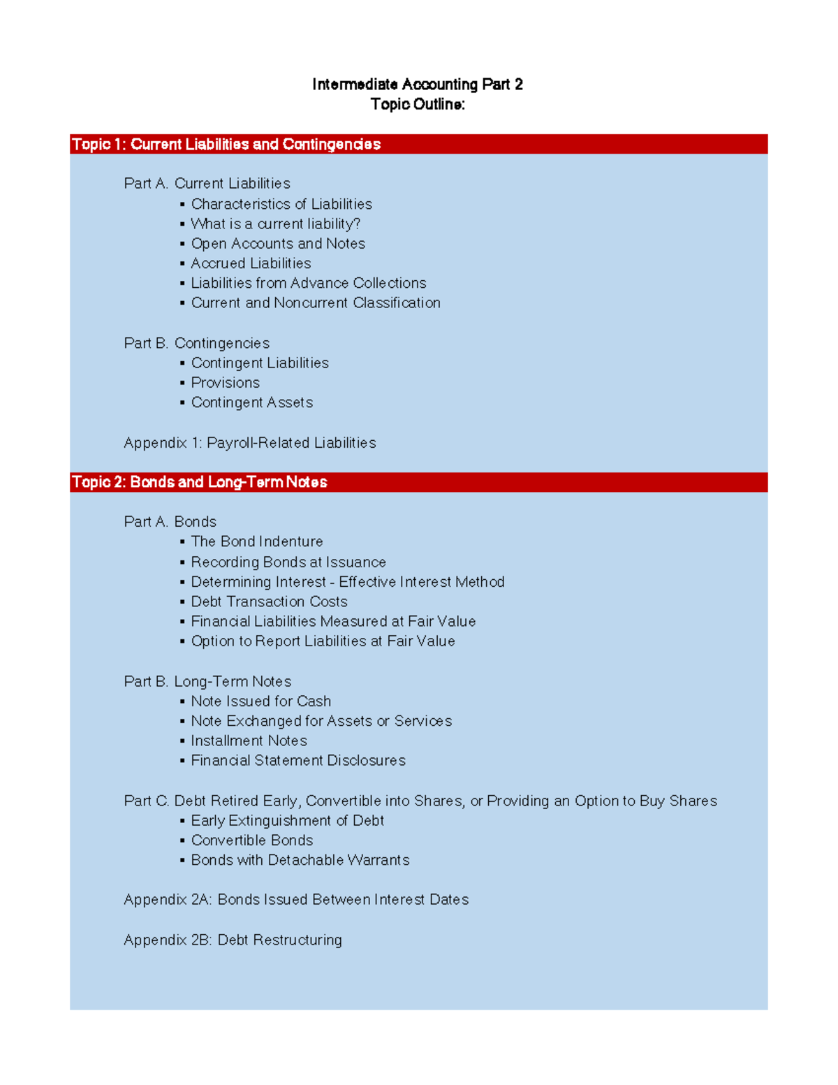 Acctg 5acc Topic Outline - Appendix 2B: Debt Restructuring Part C. Debt ...