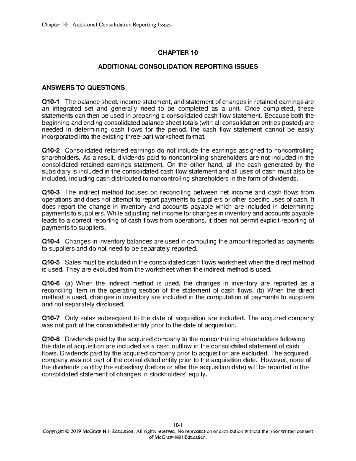 Christensen 12e Chap10 SM - Copyright © 2019 McGraw-Hill Education. All rights reserved. No ...