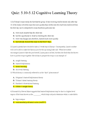 Chapter 6 Quiz Memory - Chapter 6 Quiz: Memory The steps to memory can ...