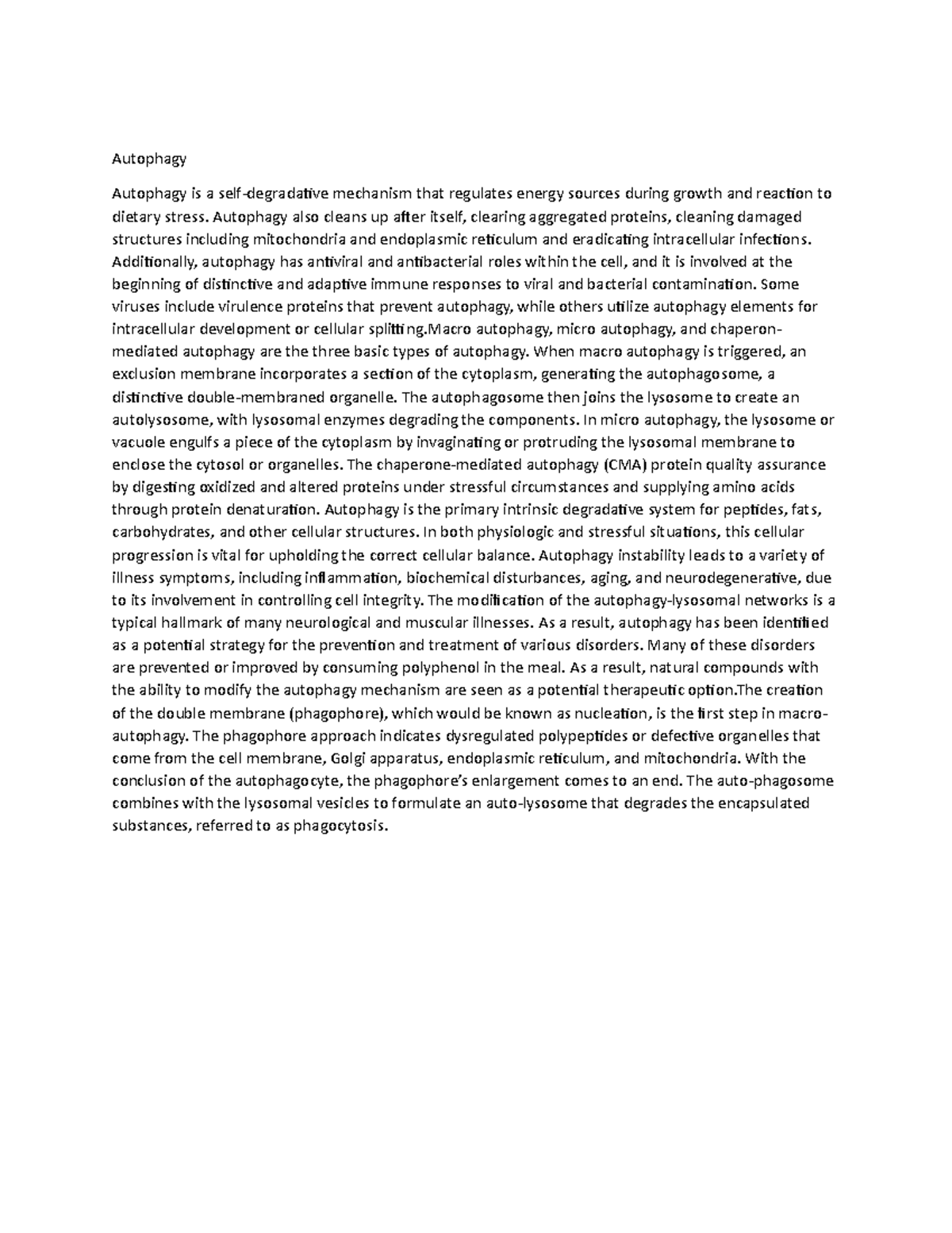 Studoc 9 - Cell biology - Autophagy Autophagy is a self-degradative ...