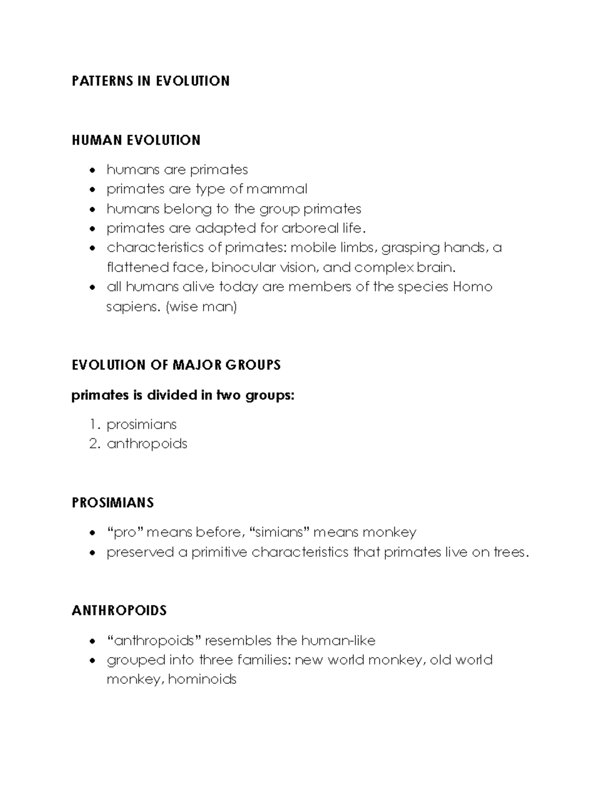Patterns IN Evolution - PATTERNS IN EVOLUTION HUMAN EVOLUTION humans ...
