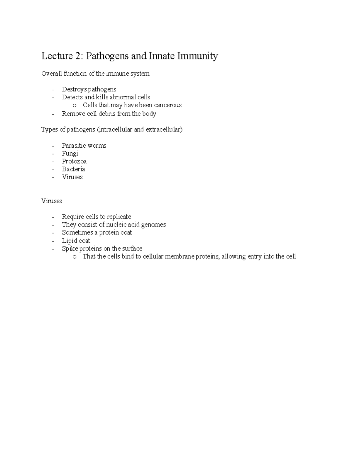 Lecture 2 - innate immunity - Lecture 2: Pathogens and Innate Immunity Overall function of the ...