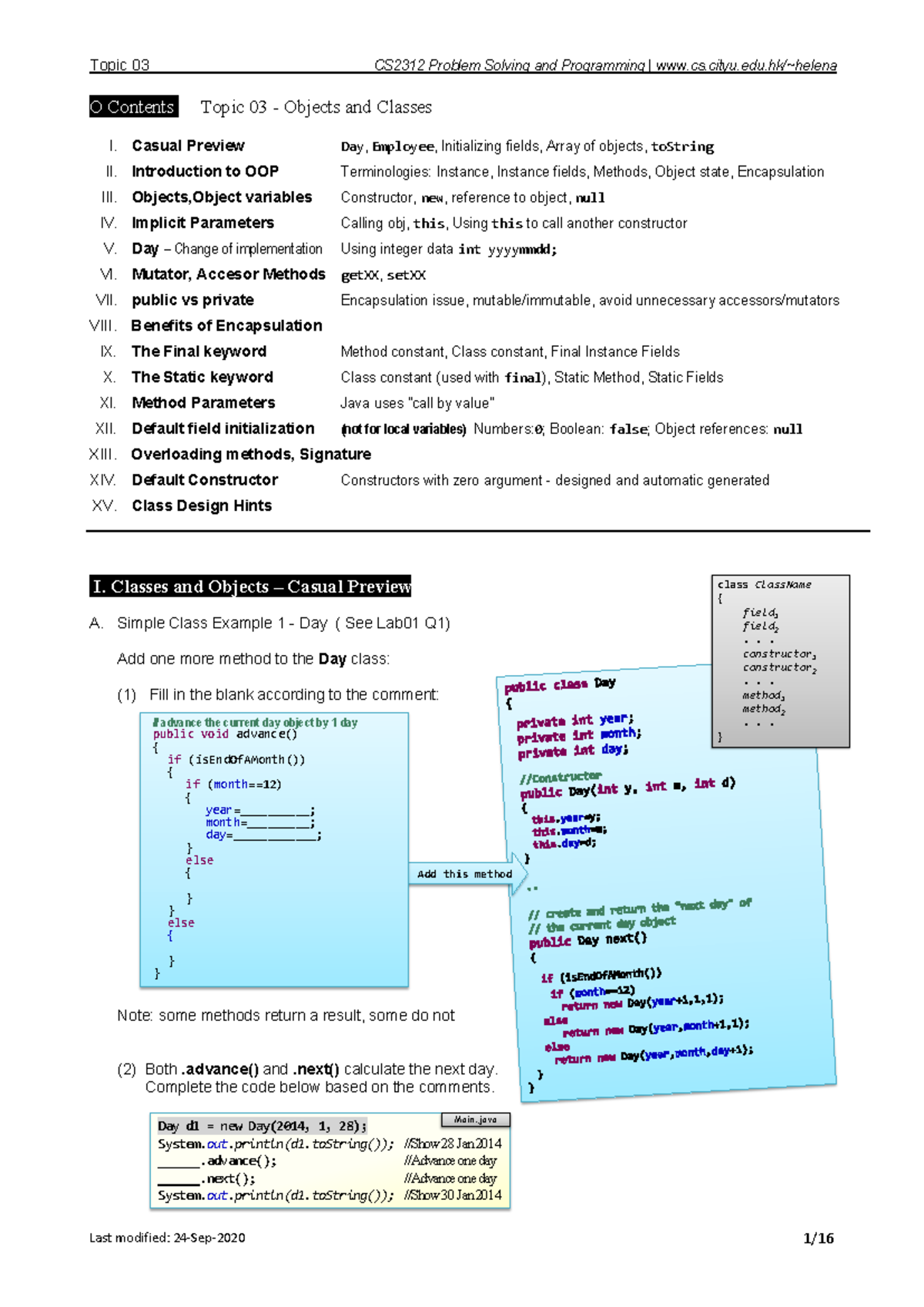 Topic 03 - O Contents Topic 03 - Objects and Classes I. Casual Preview ...