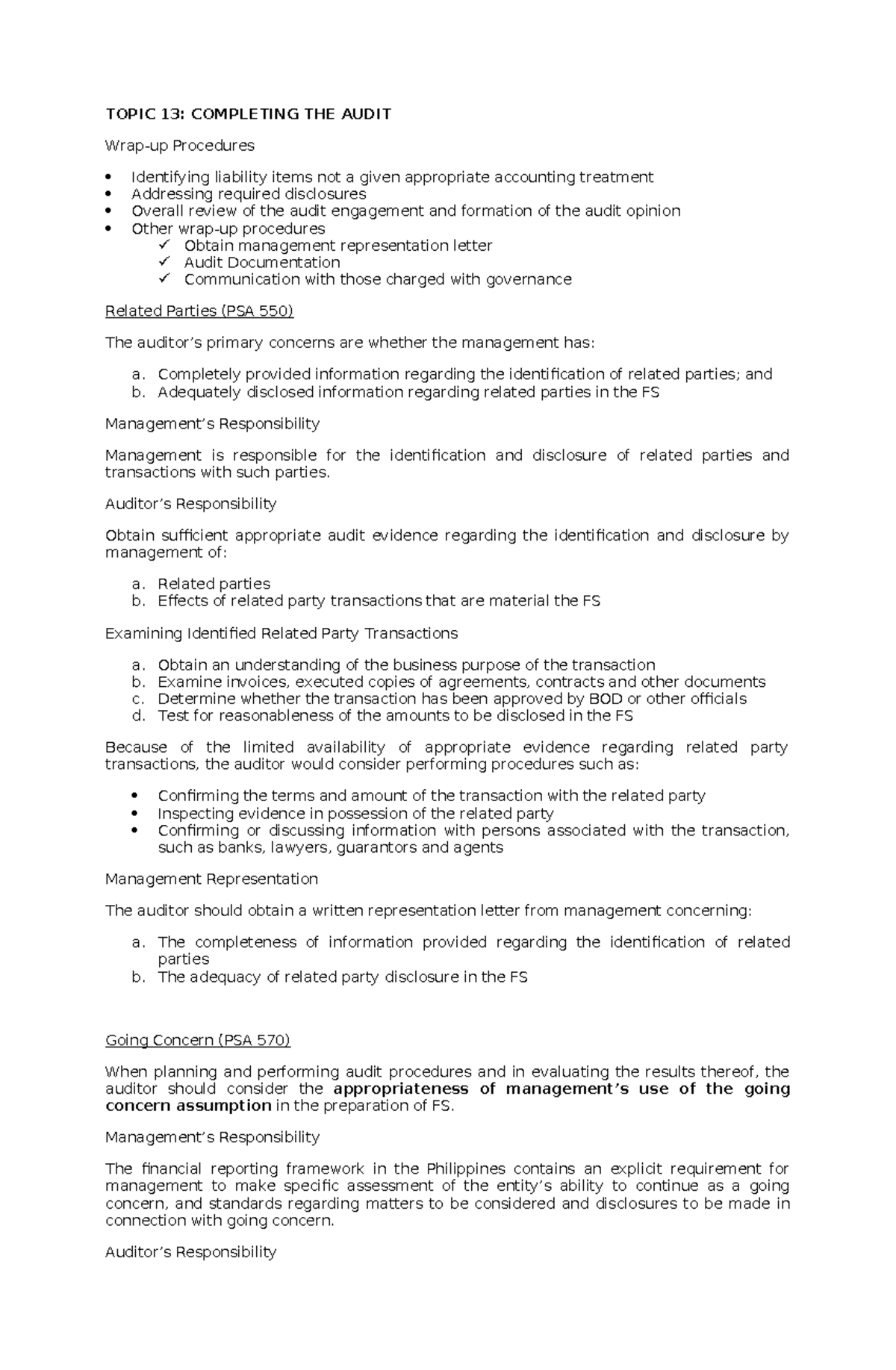 13 Completing THE Audit - TOPIC 13: COMPLETING THE AUDIT Wrap-up ...