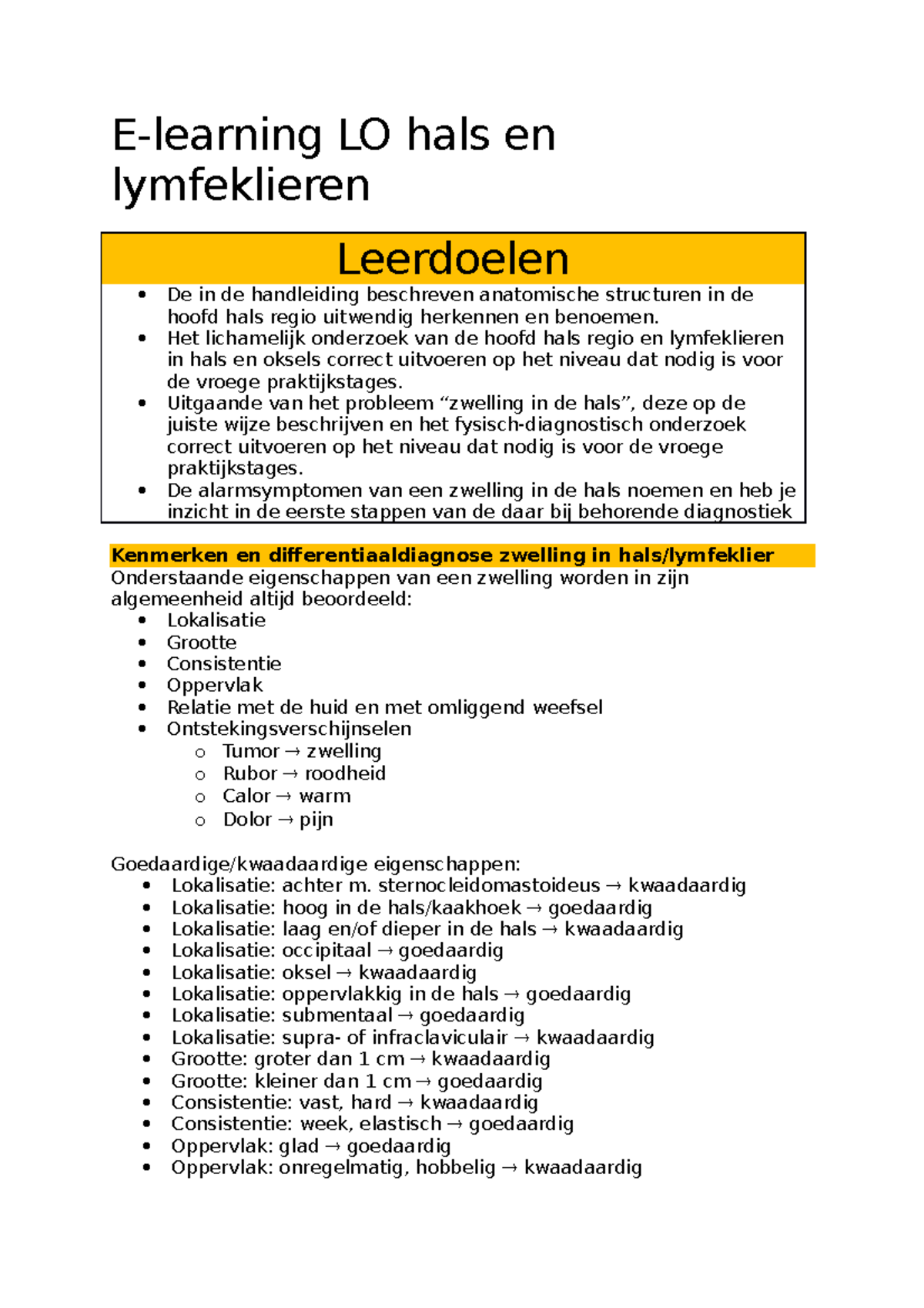 E-learning - E-learning LO Hals en lymfeklieren met antwoorden - E ...