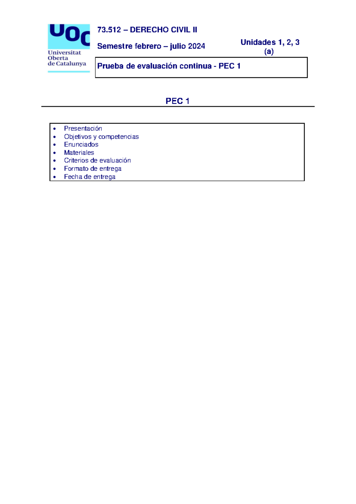 3.512_PEC1_2023-2_355030163.pdf - 7 3 – DERECHO CIVIL II Semestre febrero – julio 2024 Unidades ...