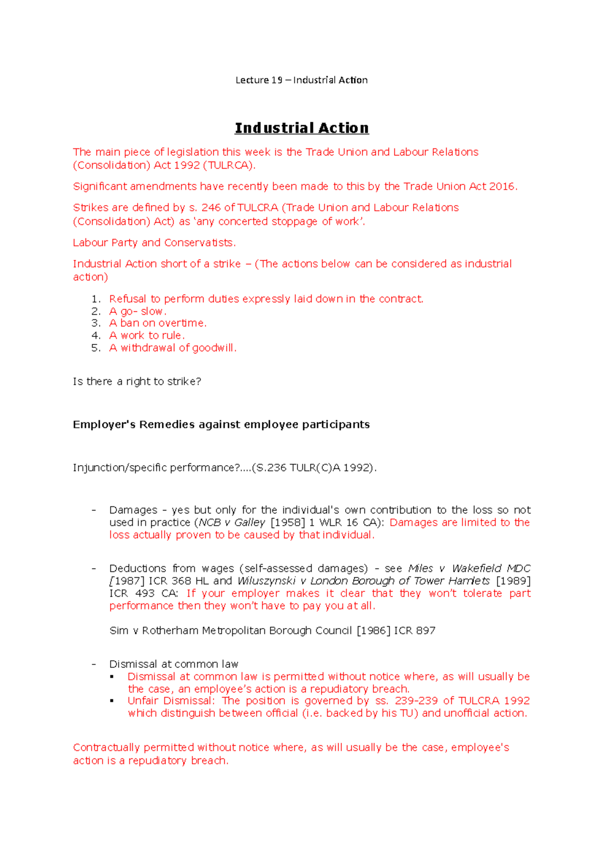 Lecture 19 - Industrial Action - Lecture 19 – Industrial Action ...