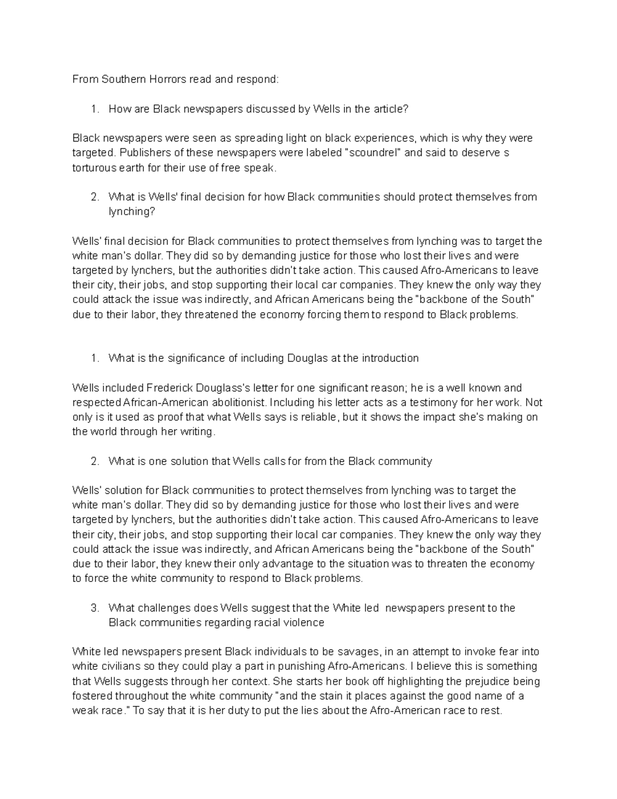 Read and Respond: Southern Horrors - From Southern Horrors read and ...