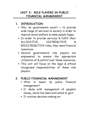 Introduction To Public Financial Management - SOURCES: Erasmus, P. 2001 ...