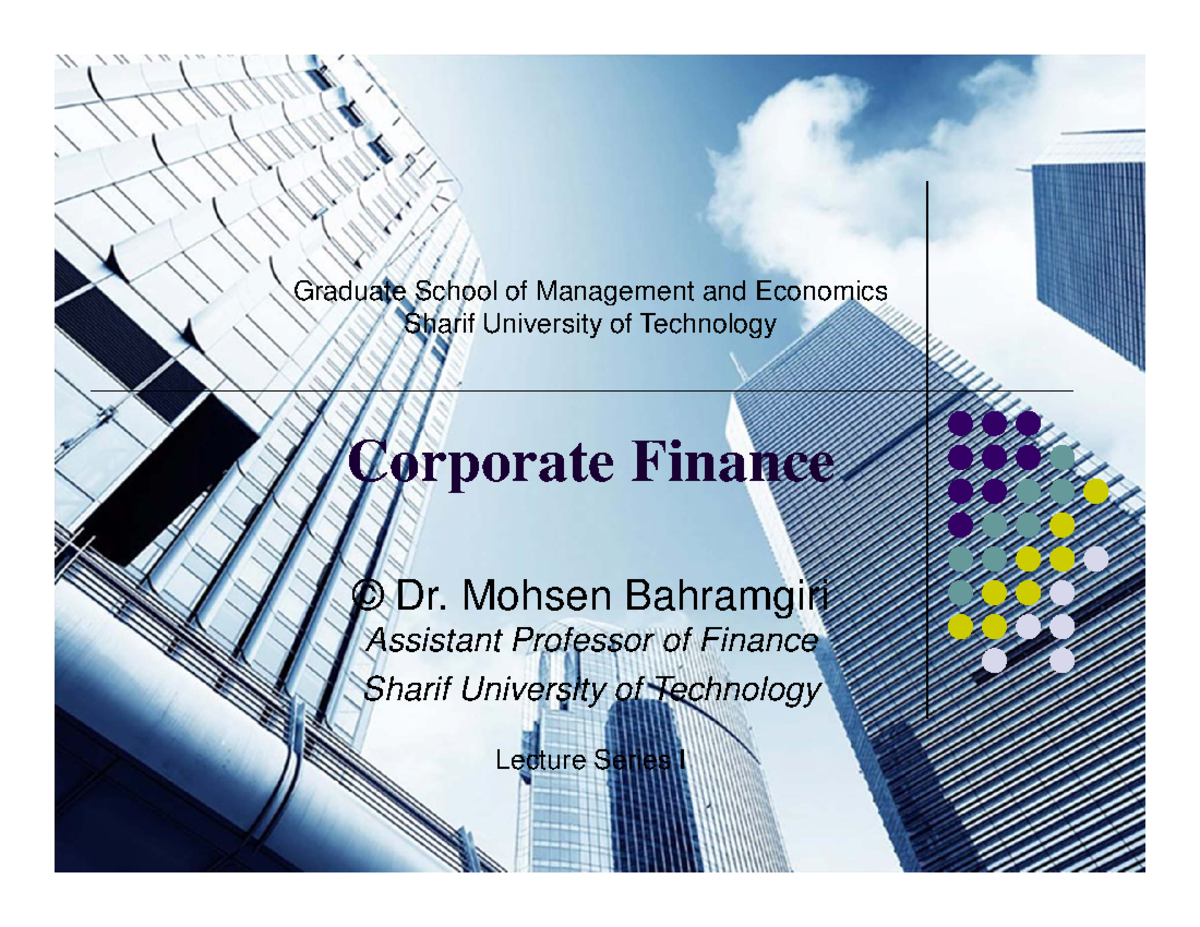 Lecture Series I - finance - Graduate School of Management and ...
