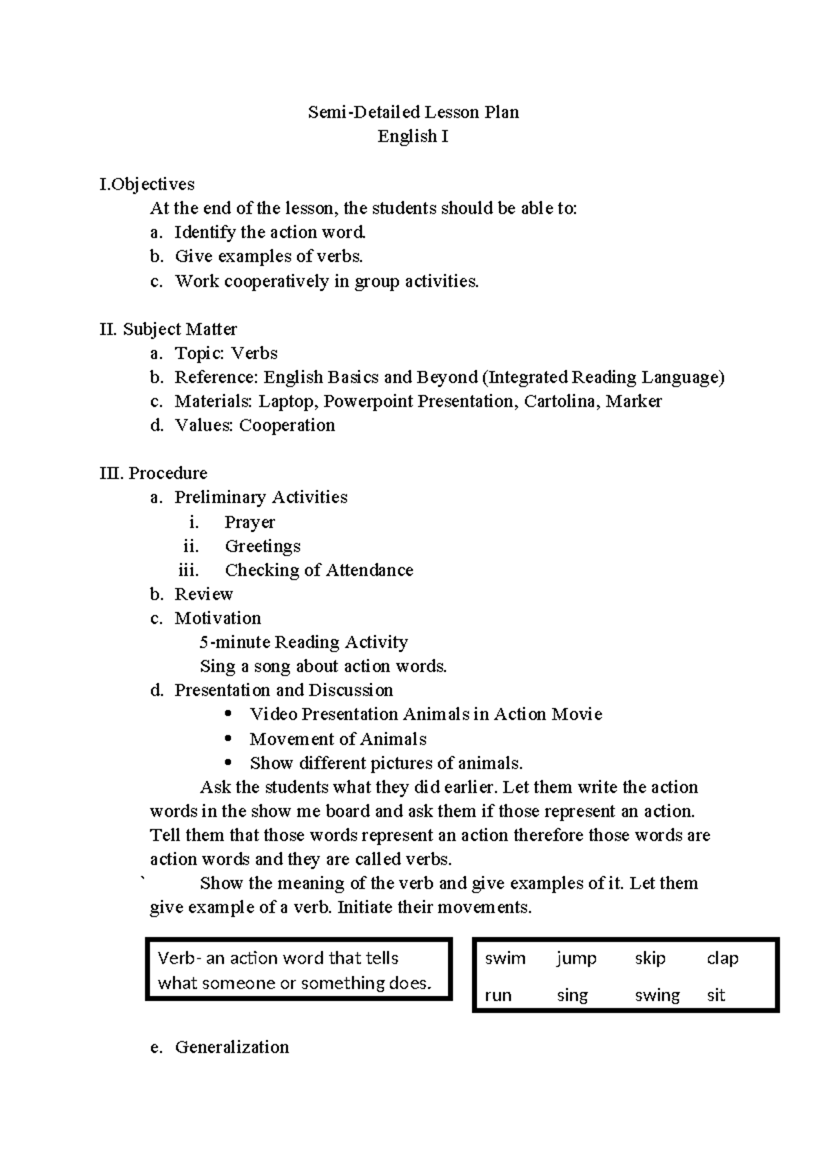 Semi-Detailed Lesson Plan - Semi-Detailed Lesson Plan English I I At ...