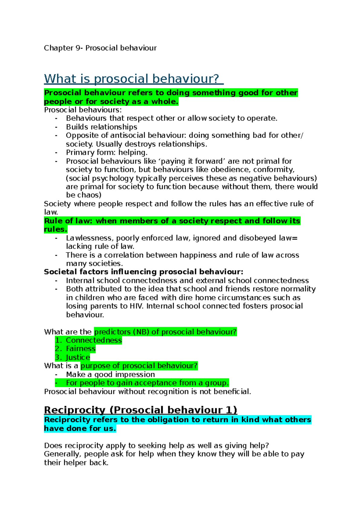 Slk 220 ch 9 - notes - Chapter 9- Prosocial behaviour What is prosocial ...