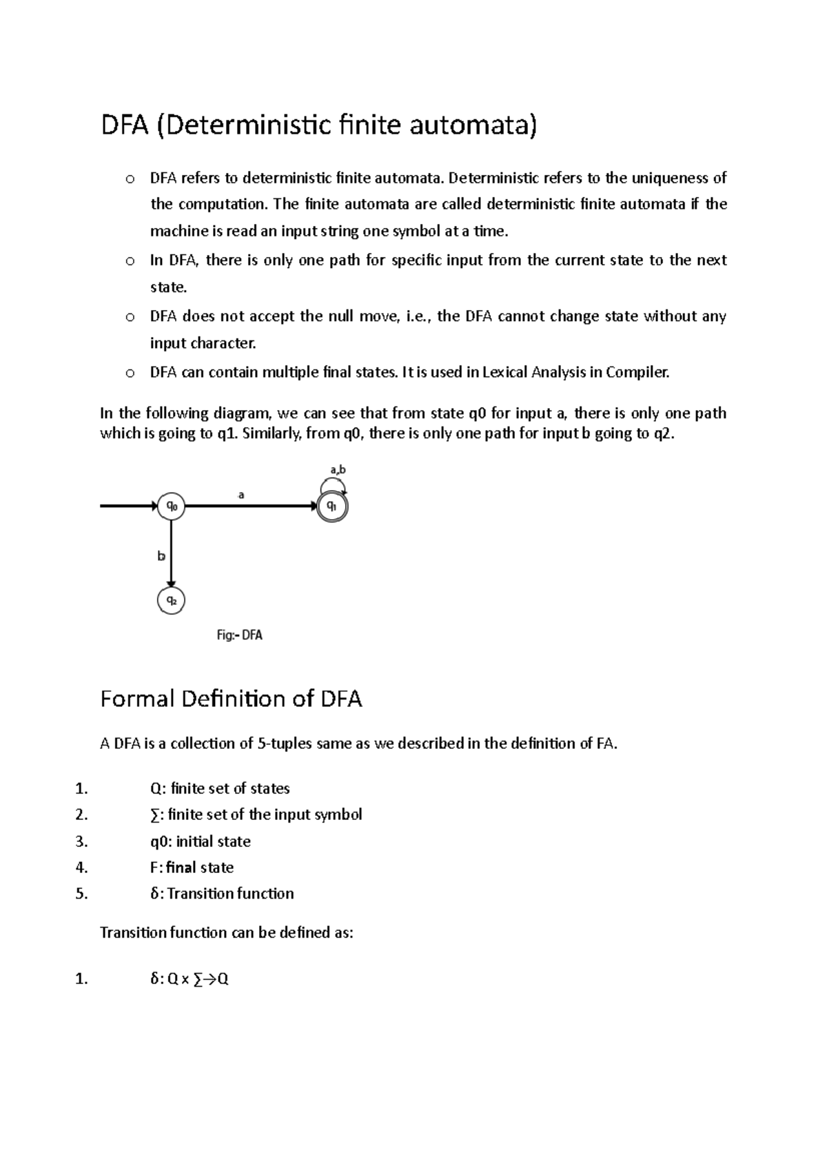 Dfa And Nfa In Formal Languages And Automata Theory Dfa Deterministic Finite Automata O Dfa