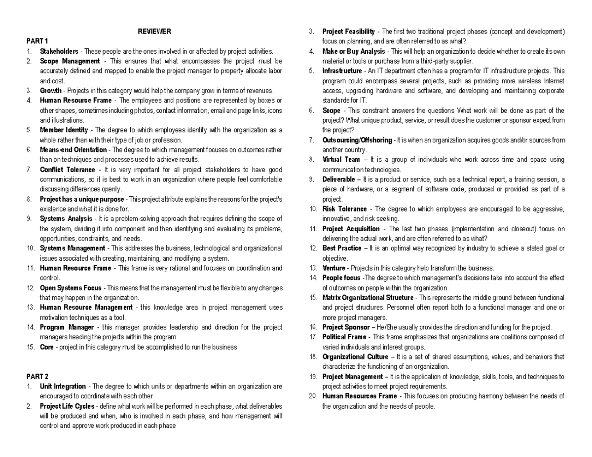 PRE-1- Reviewer - notes - REVIEWER PART 1 Stakeholders - These people ...