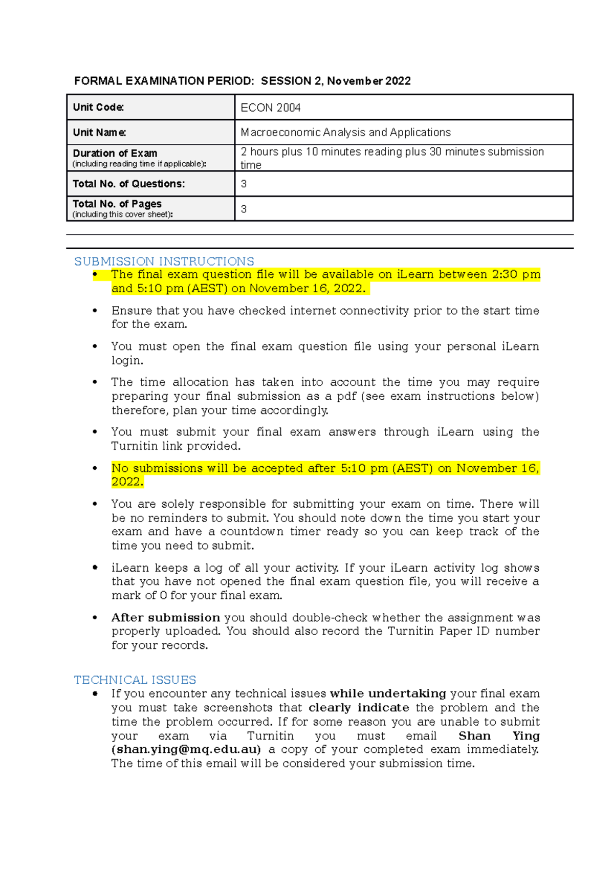 Notes for Final - Detail - FORMAL EXAMINATION PERIOD: SESSION 2 ...