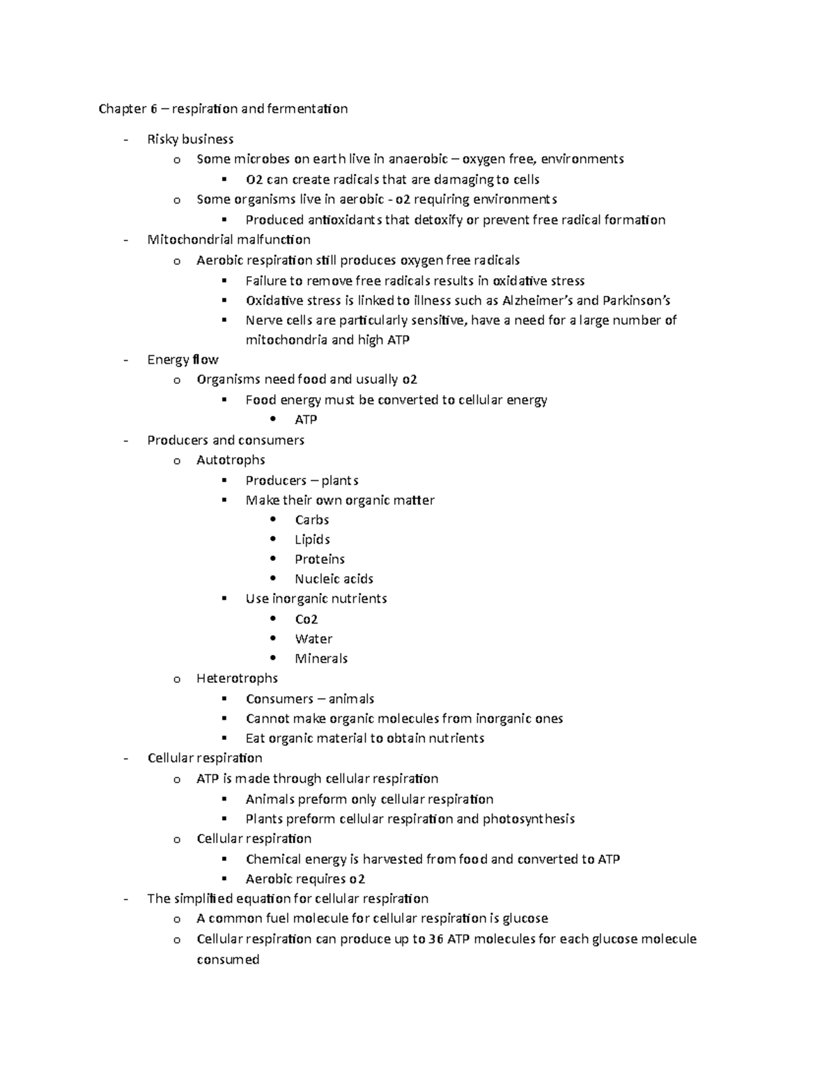 Bio 110 - Chapter 6 Respiration and fermentation - Chapter 6 – respiration and fermentation ...