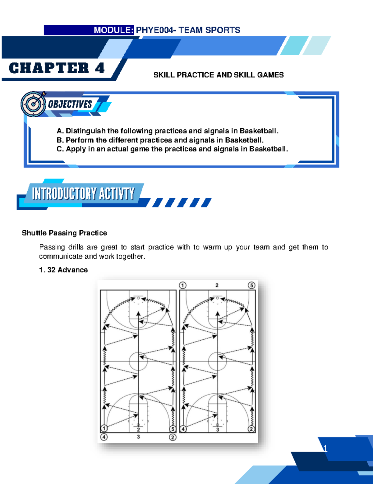 Chapter 4 TEAM Sports - SKILL PRACTICE AND SKILL GAMES A. Distinguish ...