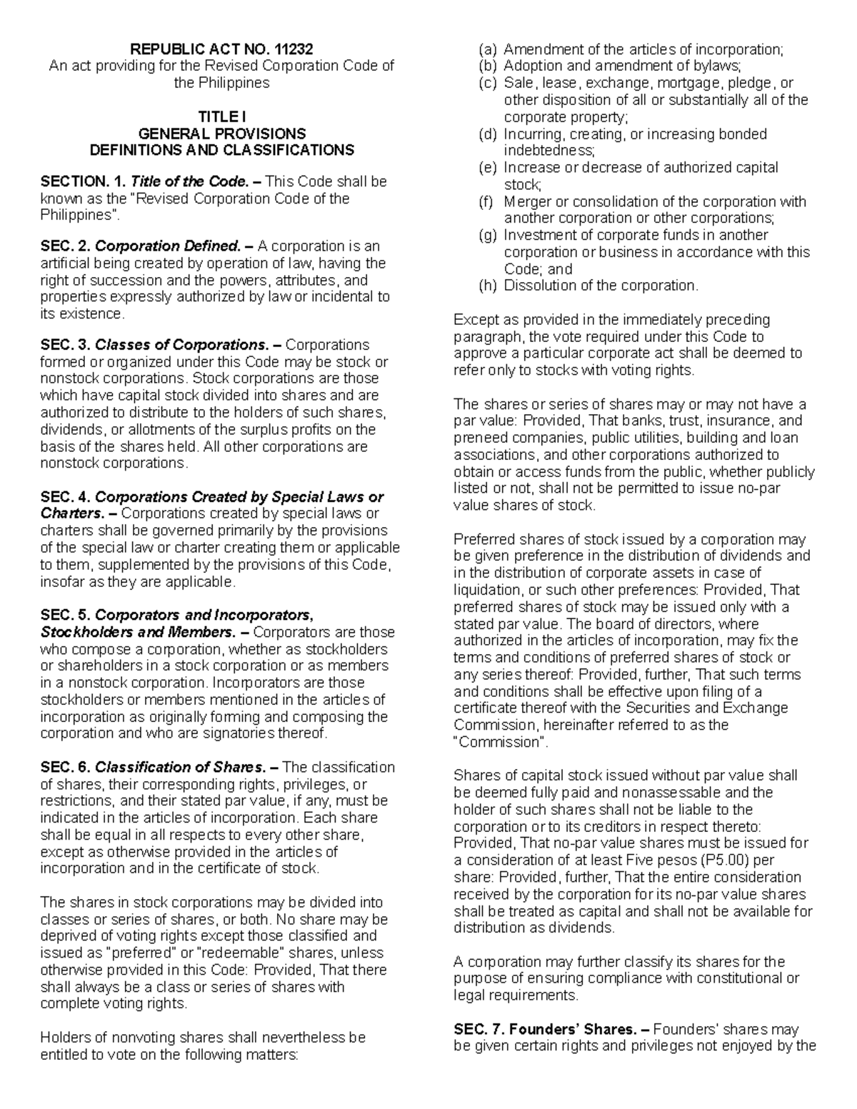 Revised-Corp - Revised Corp - REPUBLIC ACT NO. 11232 An act providing ...