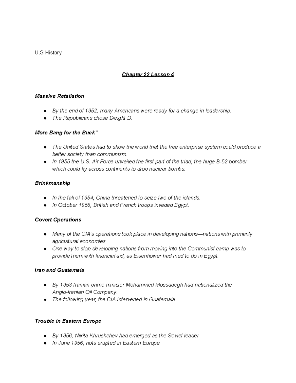 lecture course work and assignments for United States History class ...