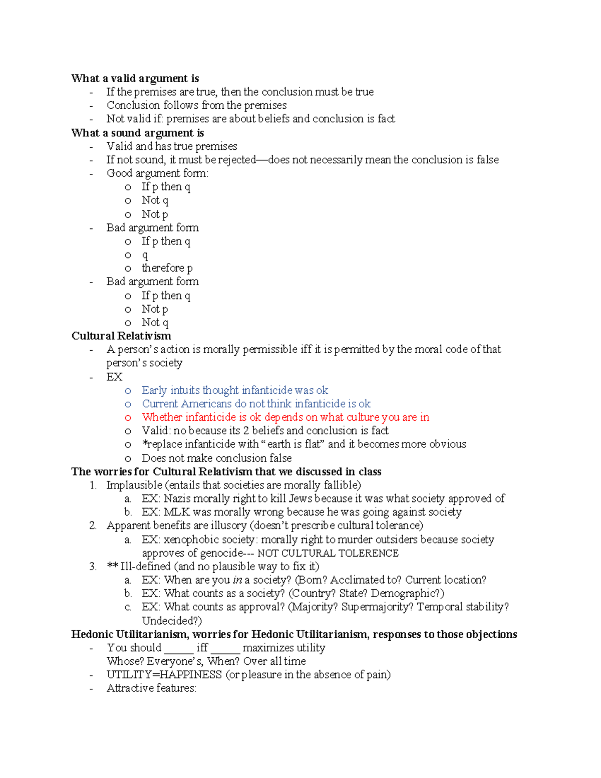 Medical Ethics EXAM 1 Study Guide - What a valid argument is - If the ...