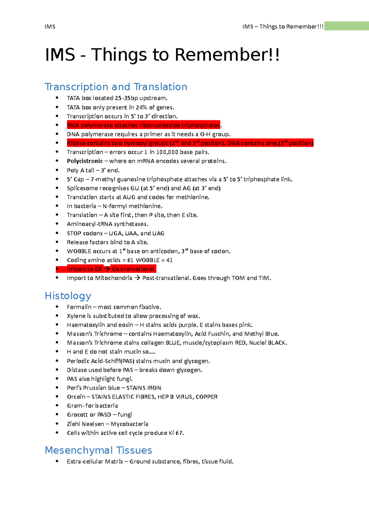 IMS Summary - IMS - Things to Remember!! Transcription and Translation ...
