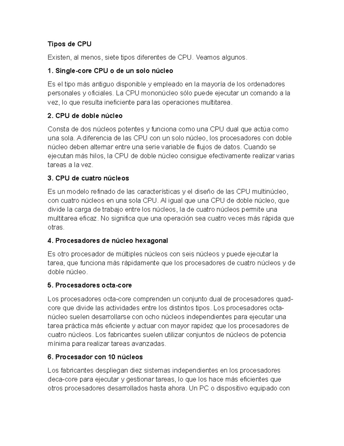 Tipos de CPU - es para conocer mas - Tipos de CPU Existen, al menos ...