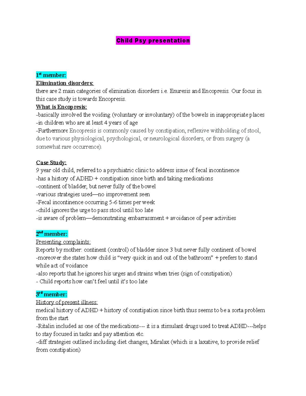 Child psychology- case studies - Child Psy presentation 1 st member ...