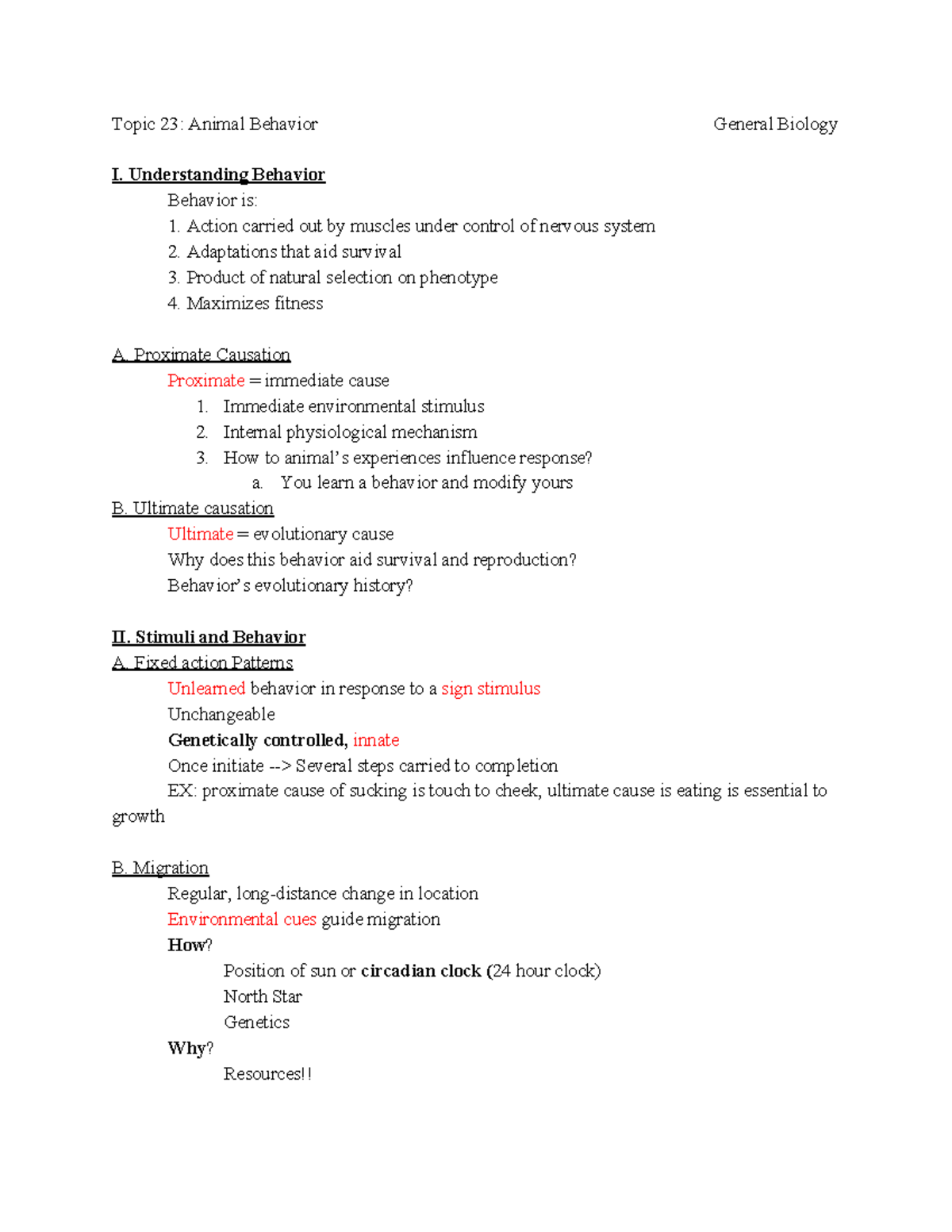 General Biology 1 - Topic 23 - Topic 23: Animal Behavior General ...