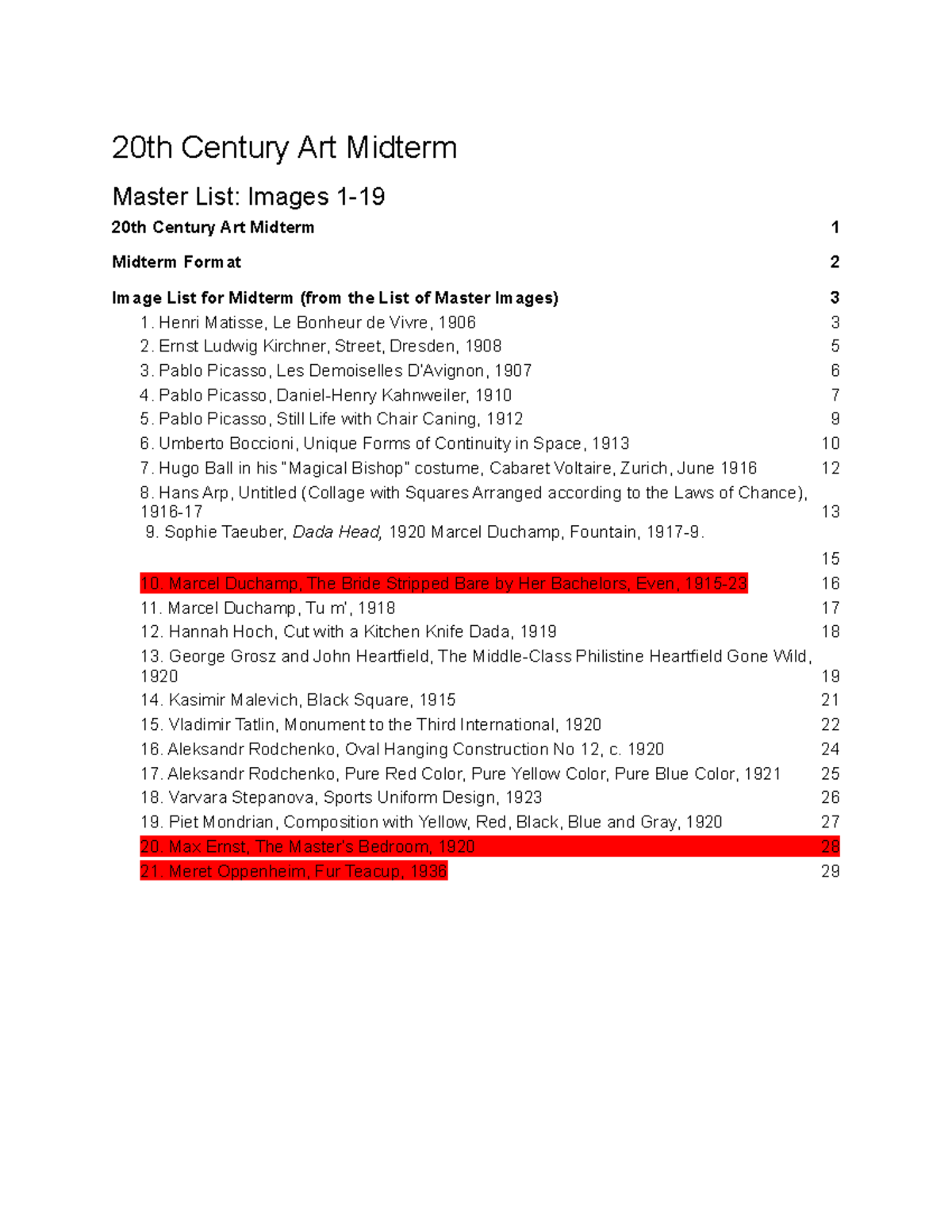 Midterm Lecture Notes - 20th Century Art Midterm Master List: Images 1 ...