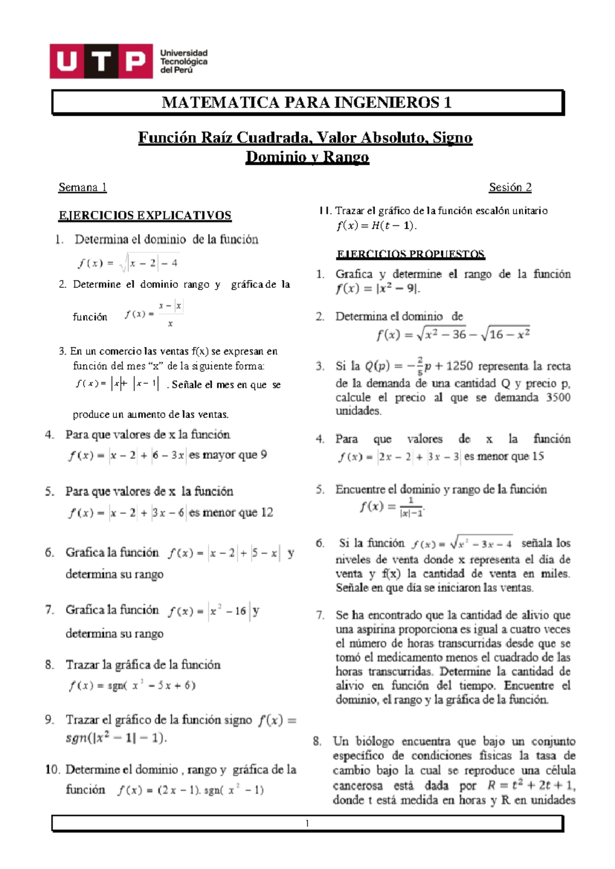 S01.s2- Separata TIPO DE Funciones - 1 Función Raíz Cuadrada, Valor ...