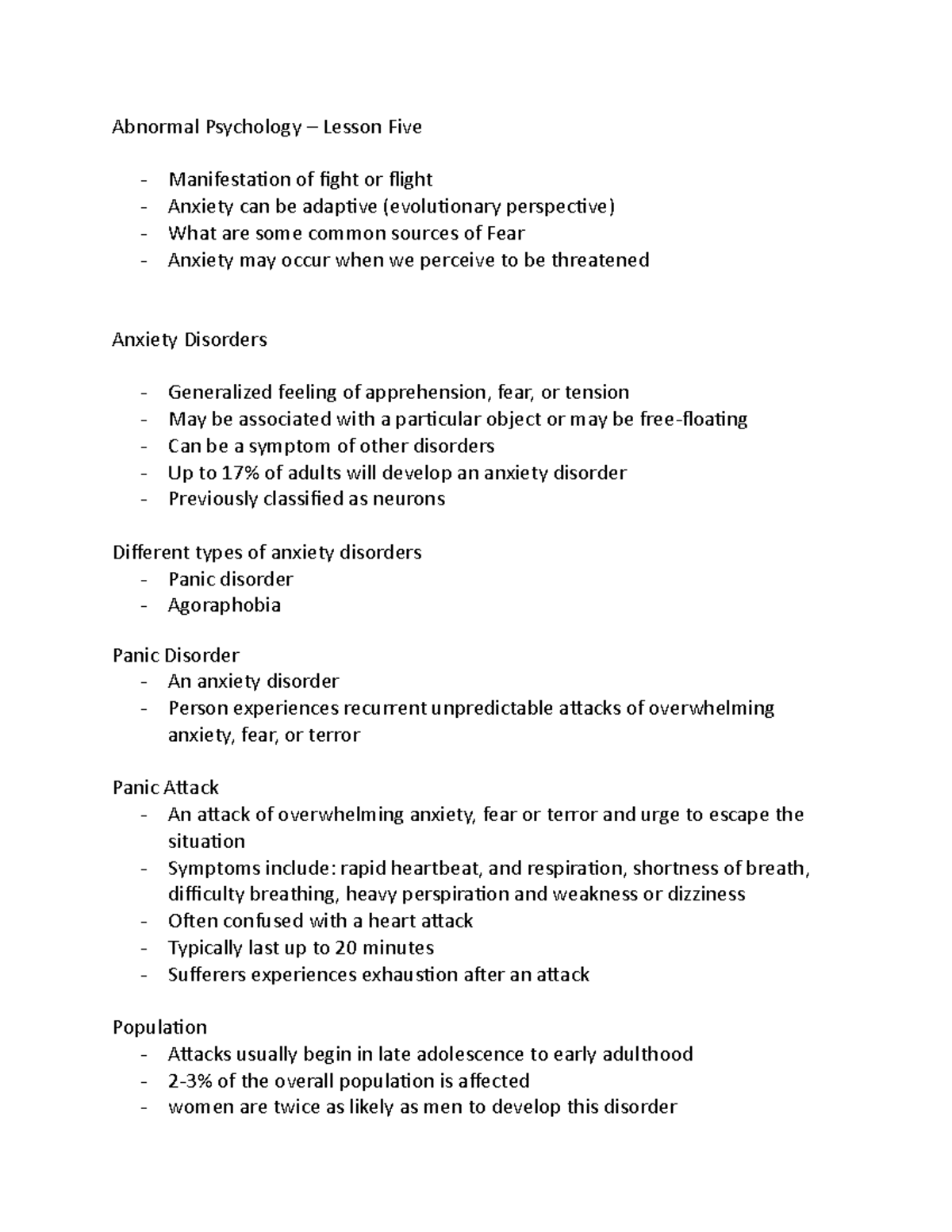 Abnormal Psychology – Lesson Five - Generalized anxiety disorder - Studocu