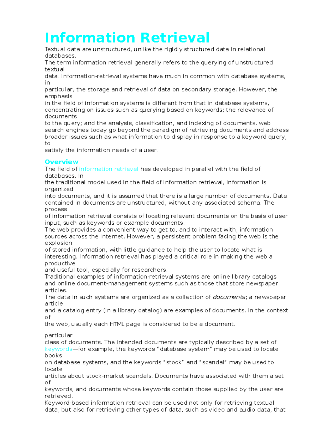 Information Retrieval - Information Retrieval Textual data are ...