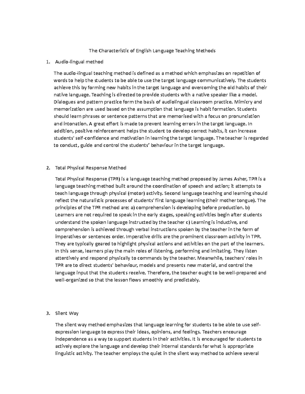 The Characteristics of English Language Teaching Methods - ELT - The ...