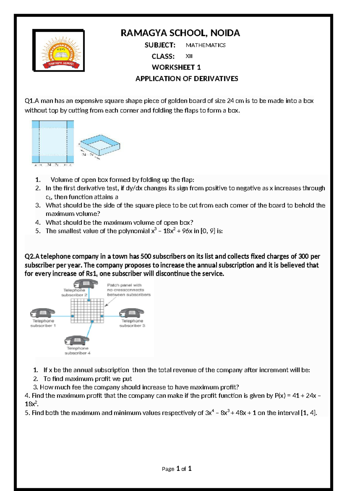 Worksheet 1-12-MATH-JULY-AOD - RAMAGYA SCHOOL, NOIDA SUBJECT ...