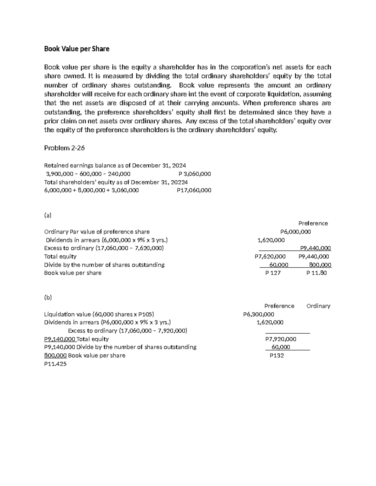Problem 2-26 Book Value Per Share - Book Value per Share Book value per share is the equity a ...
