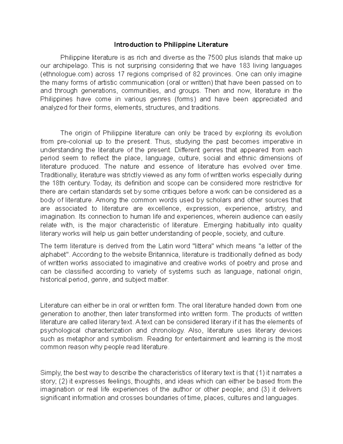 Introduction to Philippine Literature - Science, Technology ...