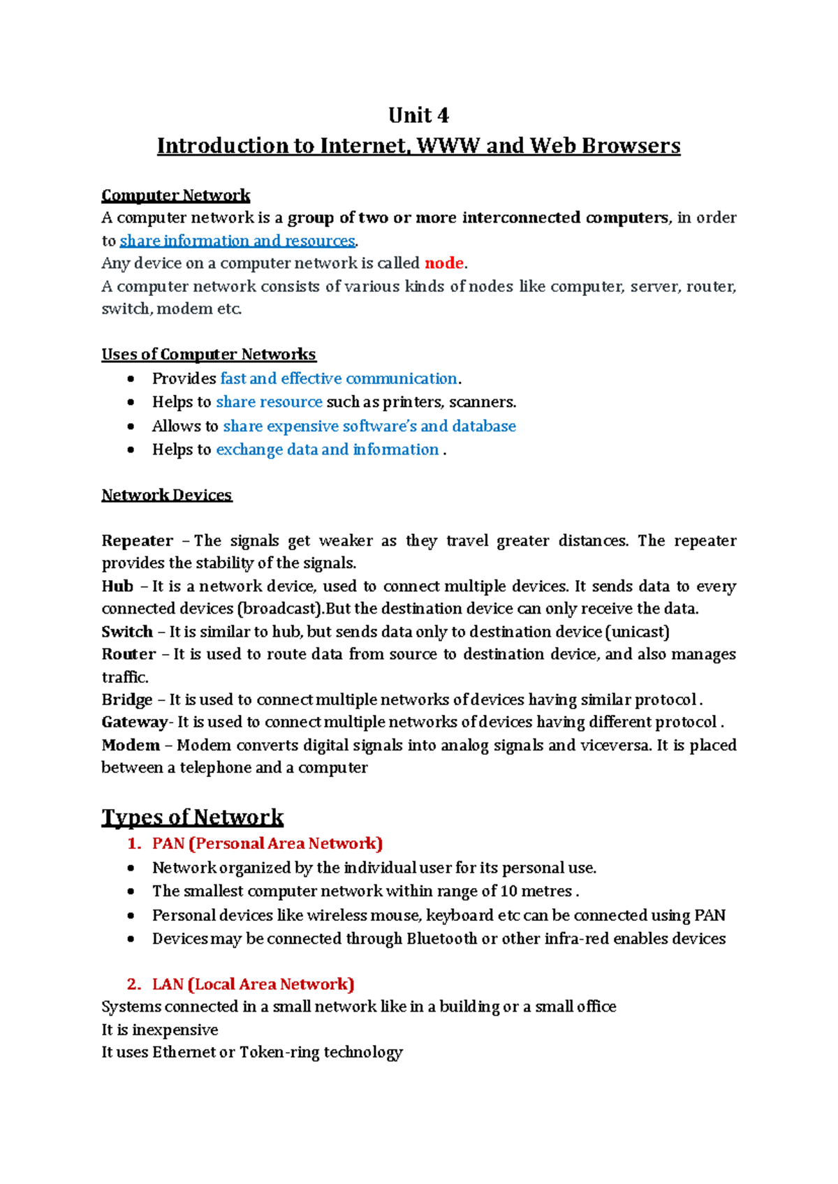 Unit 4 - Unit 4 Introduction to Internet, WWW and Web Browsers Computer Network A computer ...