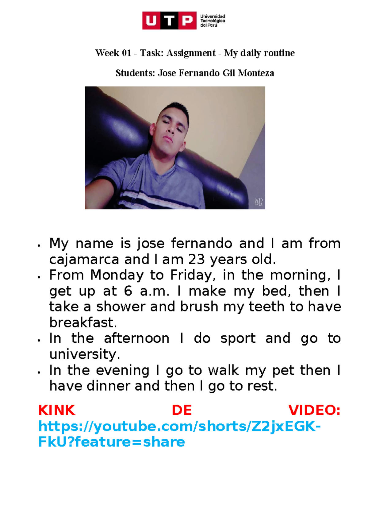 Ingles s1 - Week 01 - Task: Assignment - My daily routine Students ...